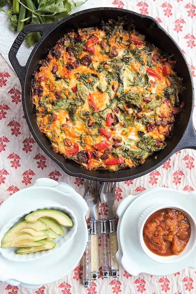 MexiCali Quiche. One pan, vegetarian breakfast, gluten, dairy free. Yum!