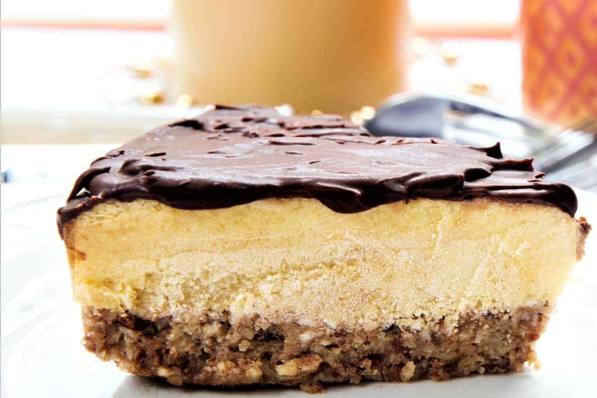 Mango Chocolate Cheesecake-vegan, gluten free, dairy free treat.